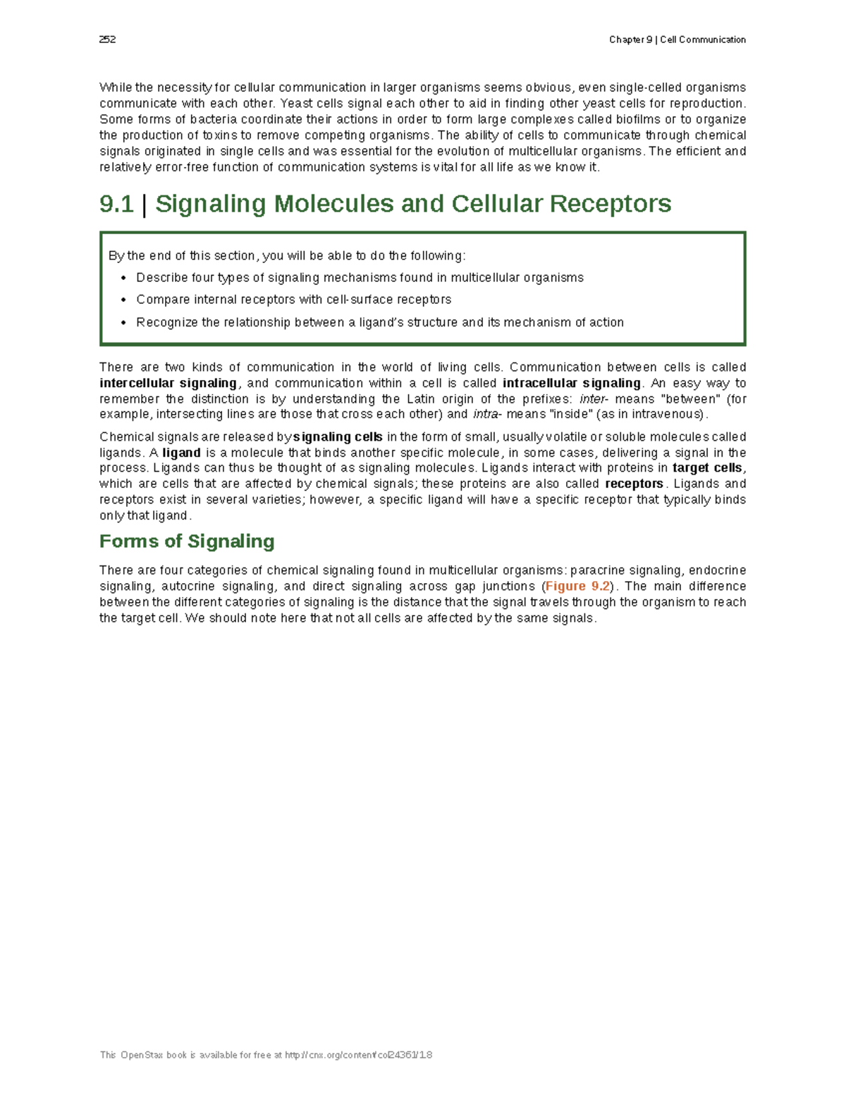 252 Chapter 9 - Cell Communication: Mechanisms and Signaling Pathways ...