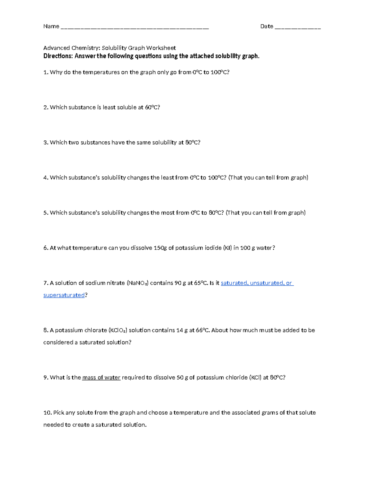 Advanced Chemistry: Solubility Graph Worksheet Analysis - Studocu