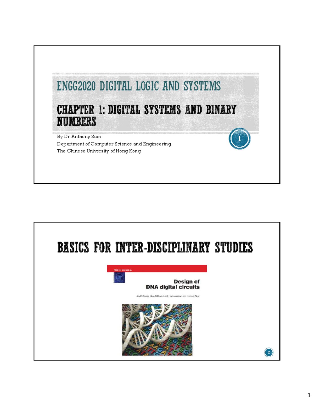 Lec01 ENGG2020 Digital Systems: Understanding Binary Numbers - Studocu