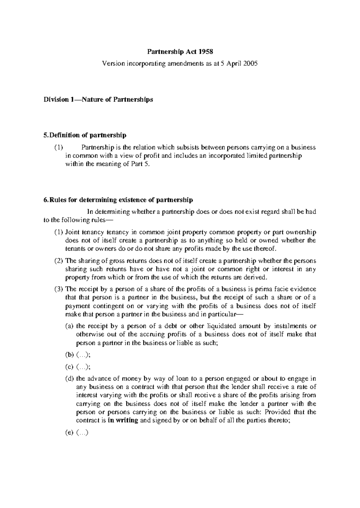 Partnership Act 1958 - Lecture Notes Summary & Key Concepts - Studocu