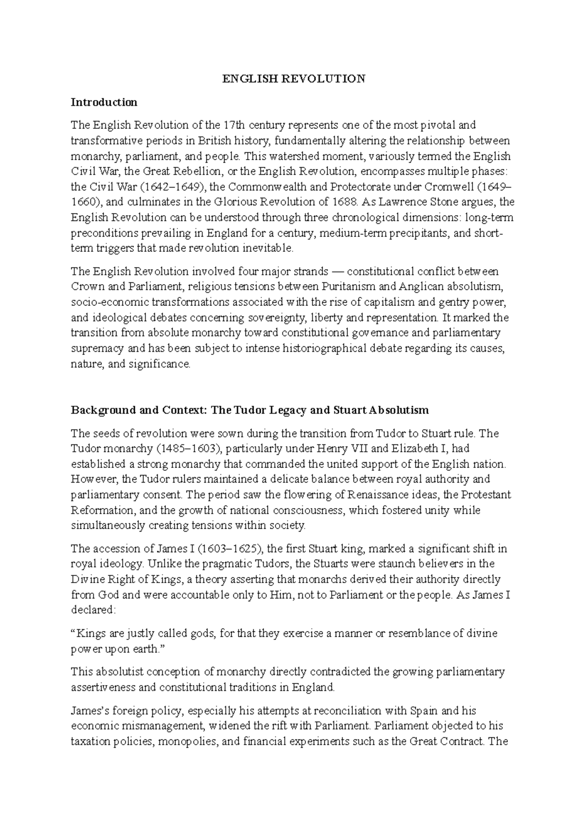 ENGL 101: The English Revolution - A Transformative Era in History ...