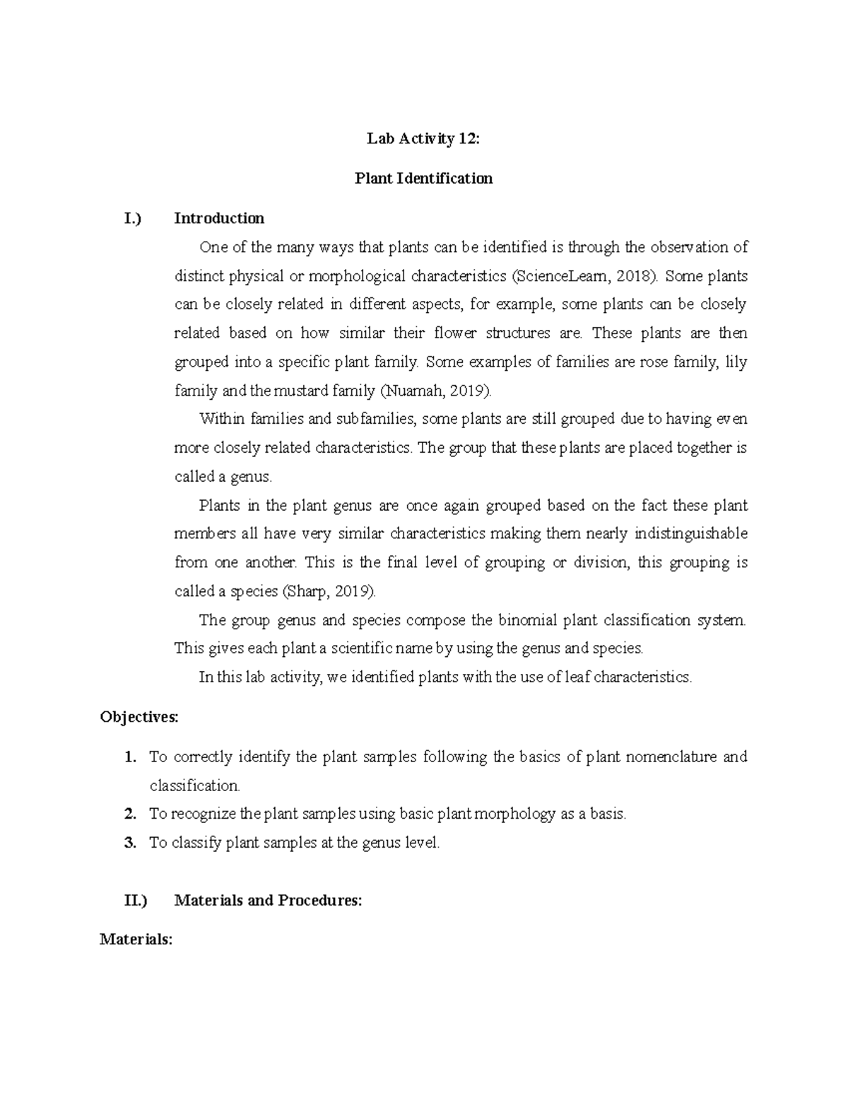 Lab Report 12 - Lab Activity 12: Plant Identification I.) Introduction ...