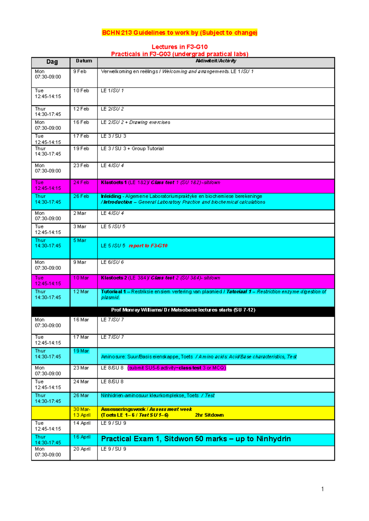 BCHN 213 Practical Lab Schedule & Guidelines (2026) - Studocu