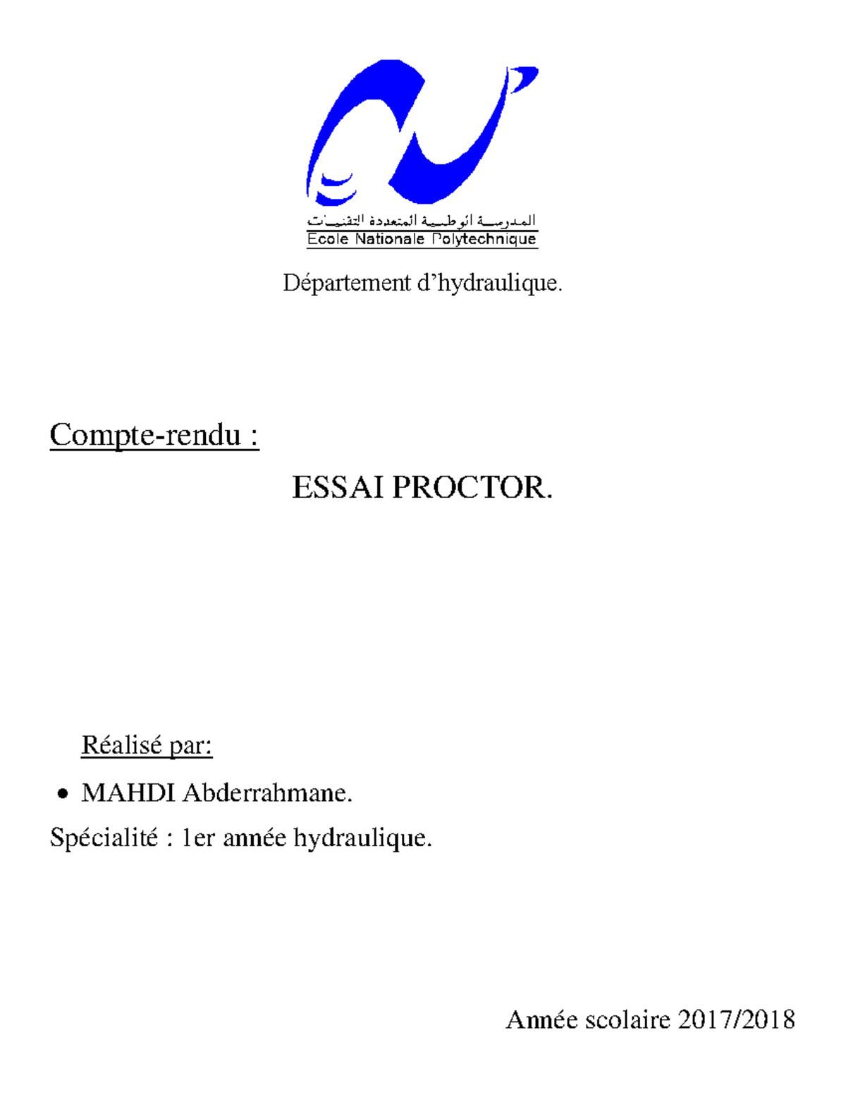 Compte-rendu TP Essai Proctor - Département Hydraulique - Studocu