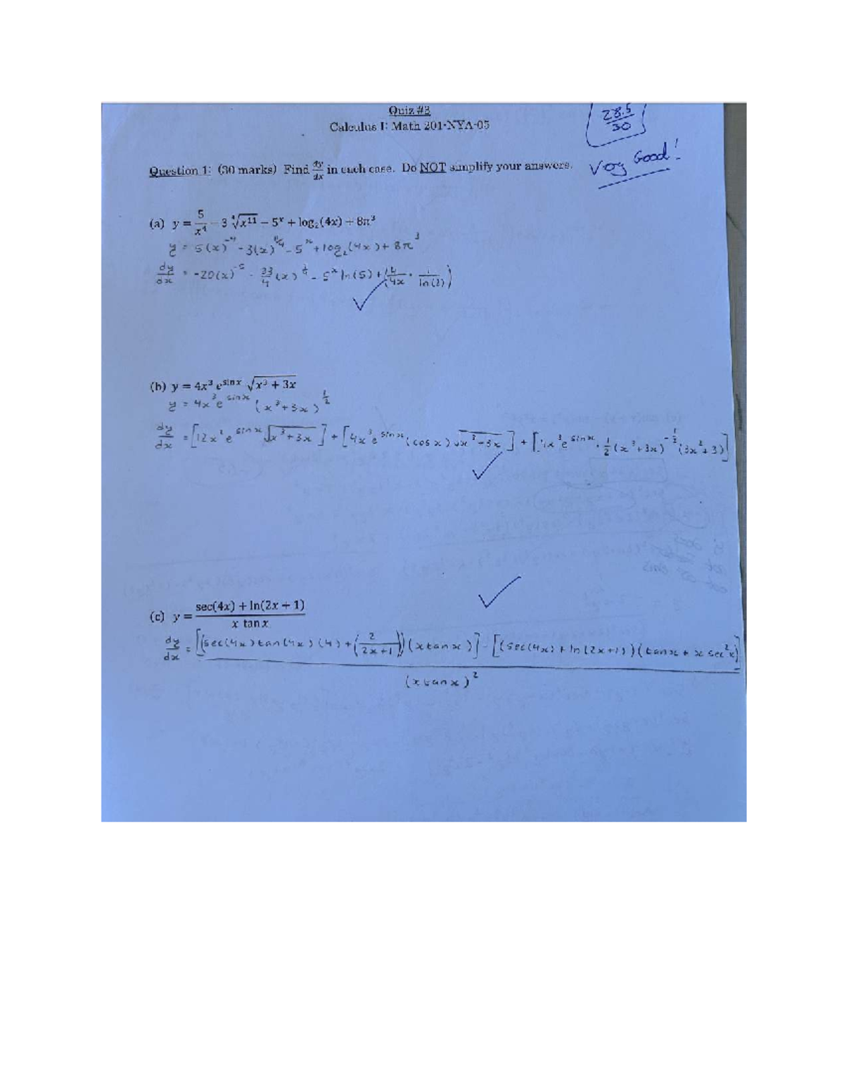 Calculus I Quiz 3 Solutions: Math 201-NYA-05 - Studocu