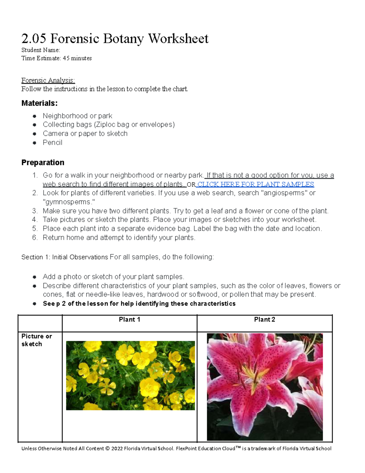 2.05 Forensic Botany Worksheet: Plant Identification Guide - Studocu