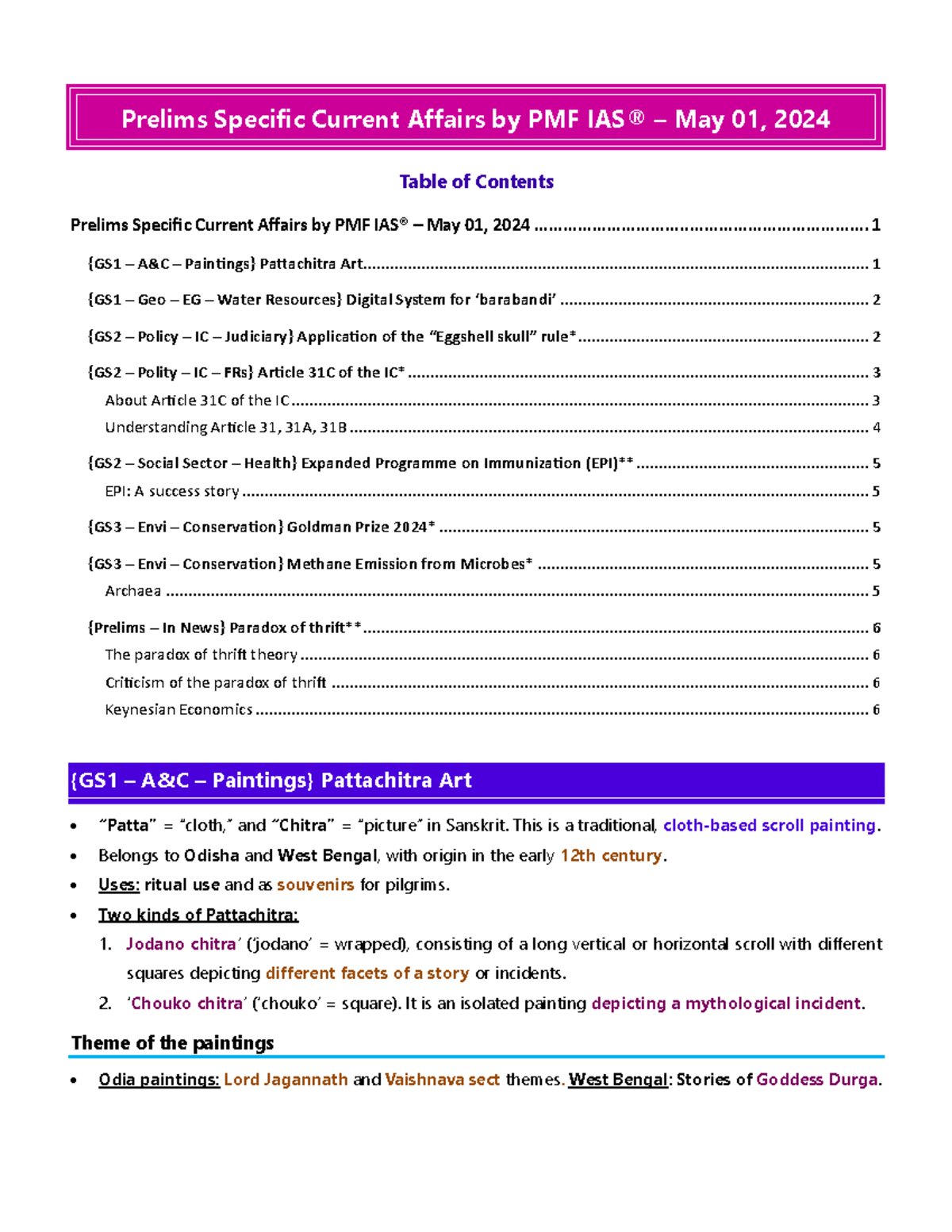 PMF IAS Prelims Current Affairs Notes - May 01, 2024 - Studocu
