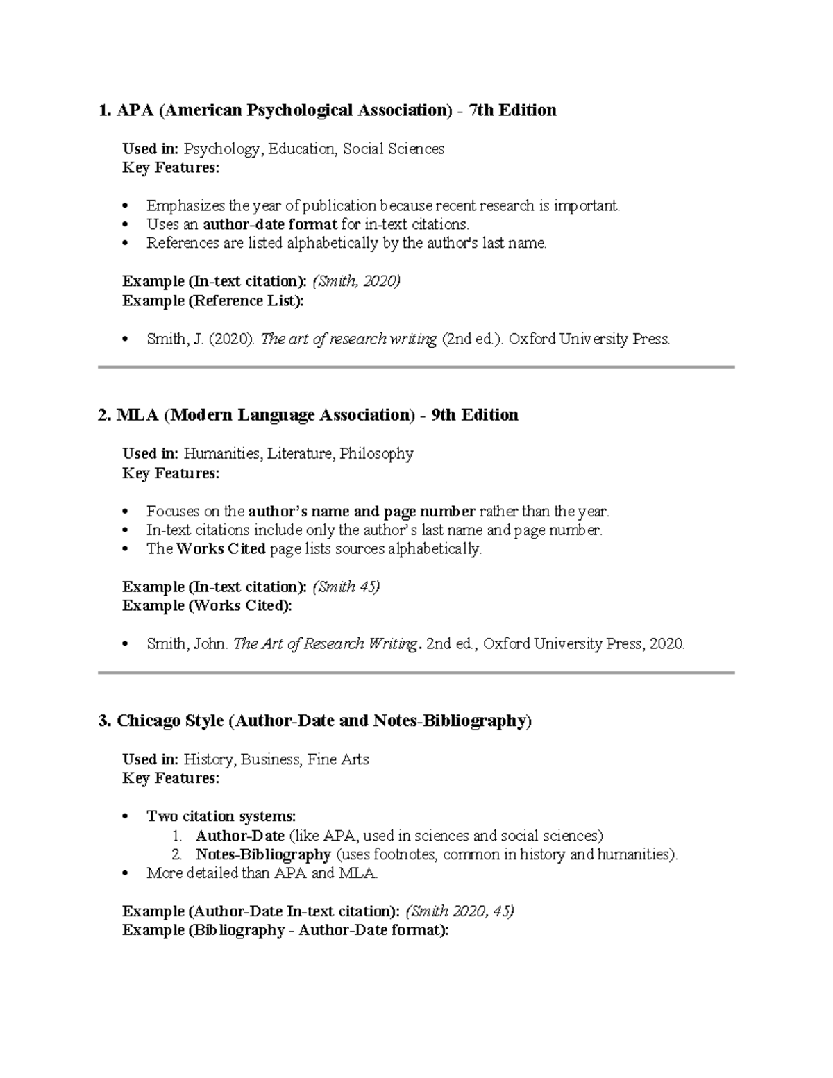 Comparative Guide to APA, MLA, and Chicago Citation Styles - Studocu