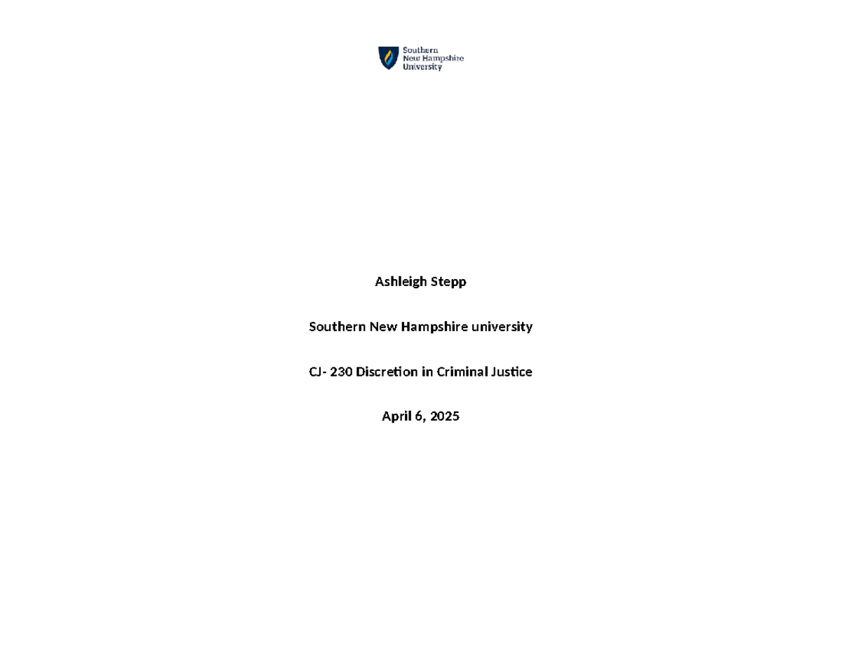 CJ 230 Module Five Practice Activity - Ashleigh Stepp Southern New ...