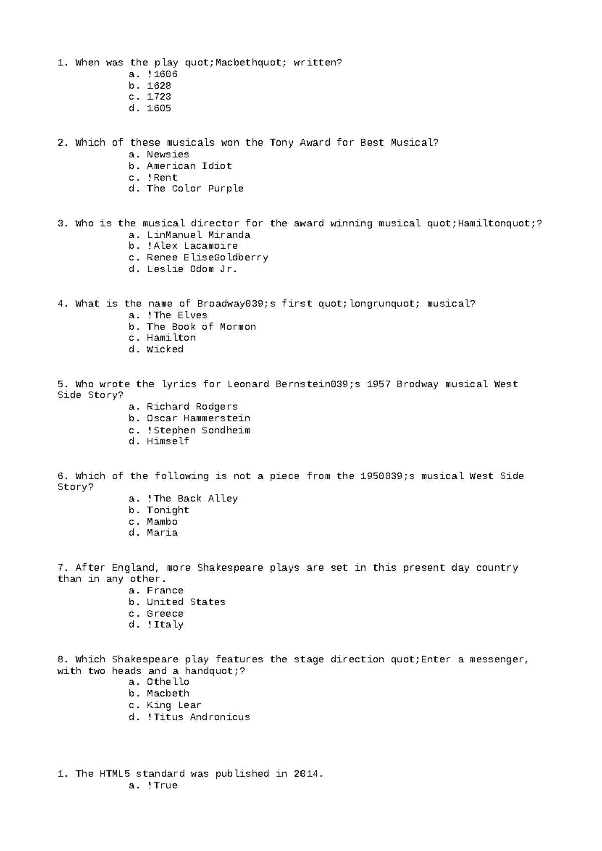 WGS184 - Lecture Notes: Musical & Tech Trivia Quiz - Studocu