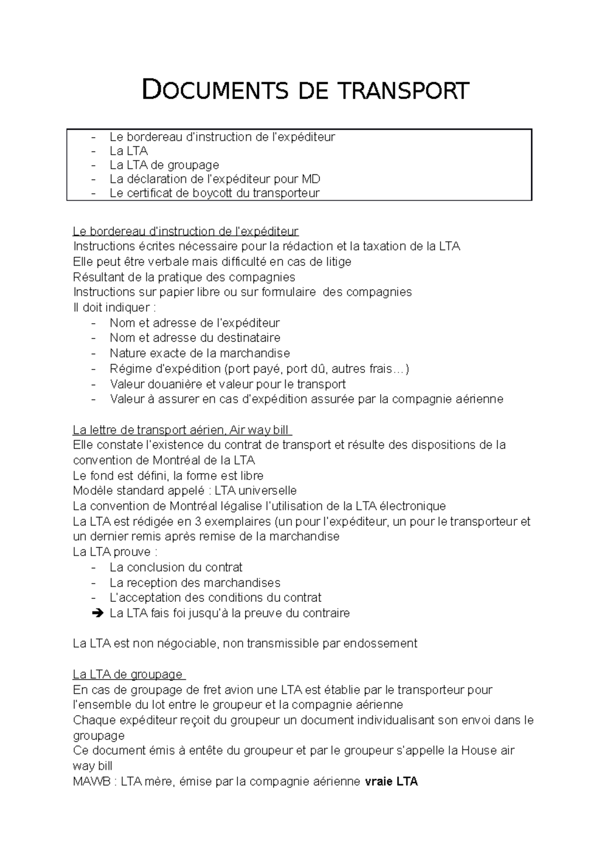 Documents de transport - DOCUMENTS DE TRANSPORT Le bordereau d ...
