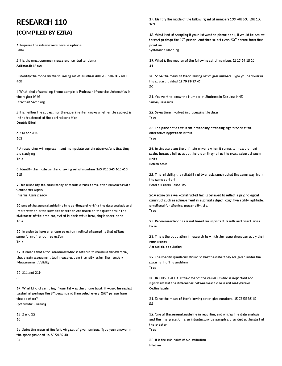 RSCH 110 3rd Quarter Exam 1 Study Guide and Key Concepts - Studocu