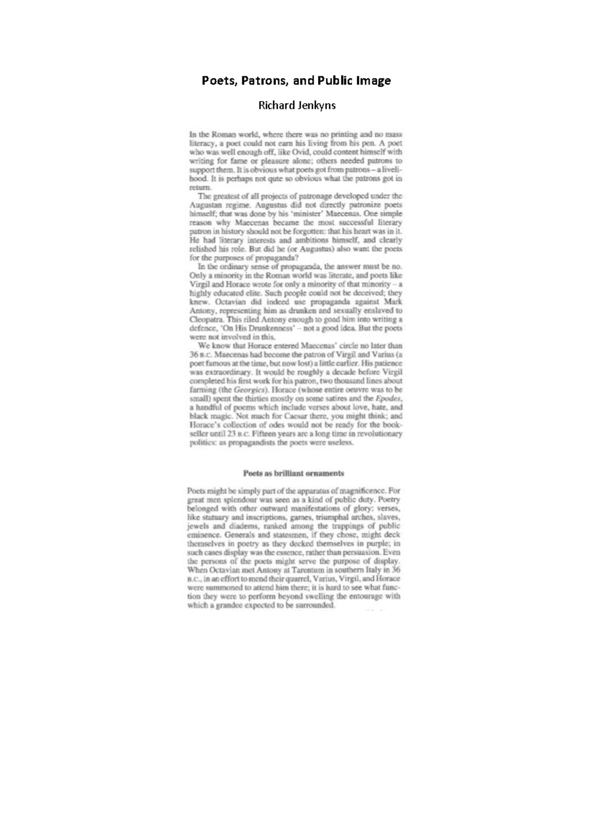 Poets, Patrons, and Public Image: Insights from Richard Jenkyns - Studocu