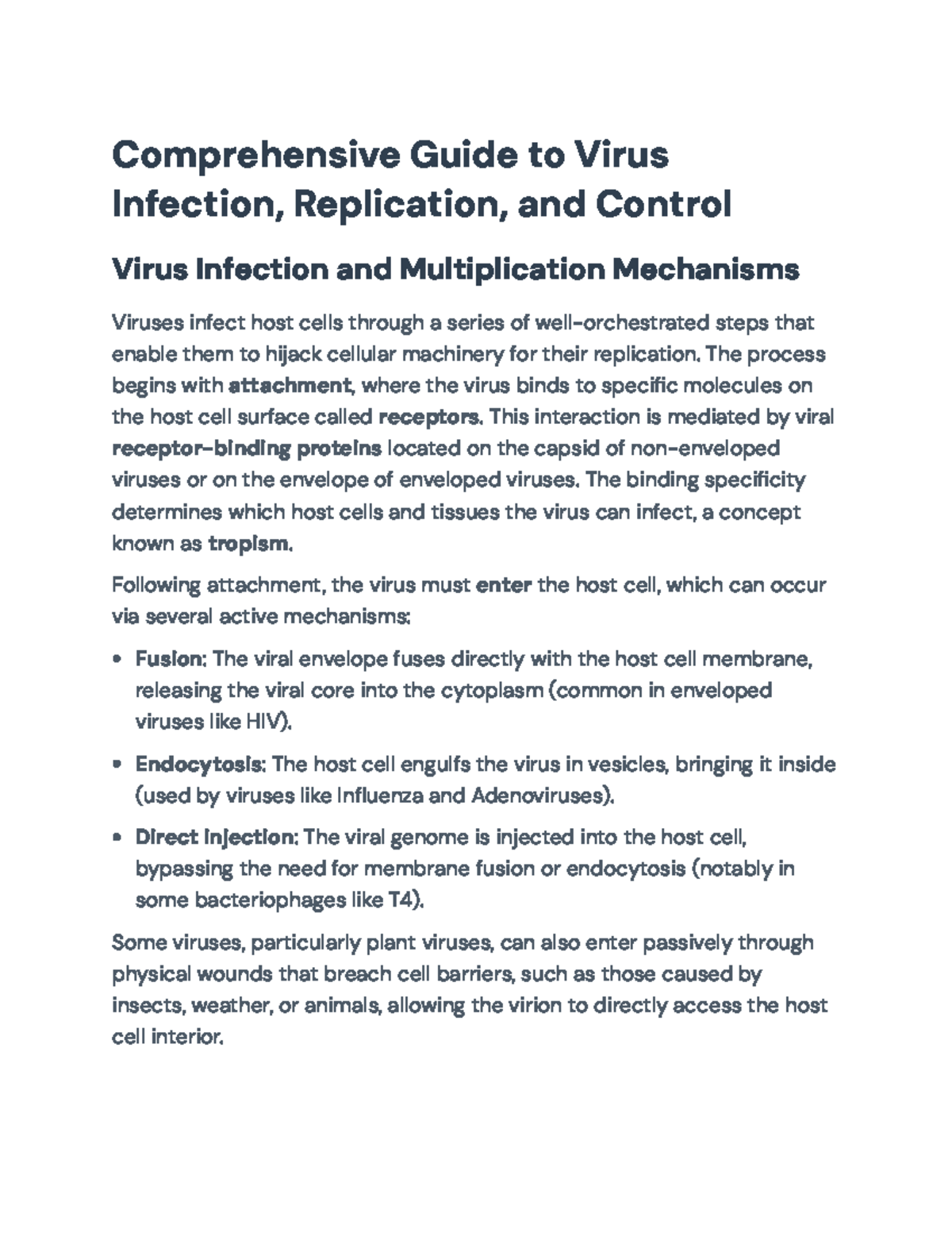 Comprehensive Study on Virus Infection, Replication & Control (BIO 101 ...