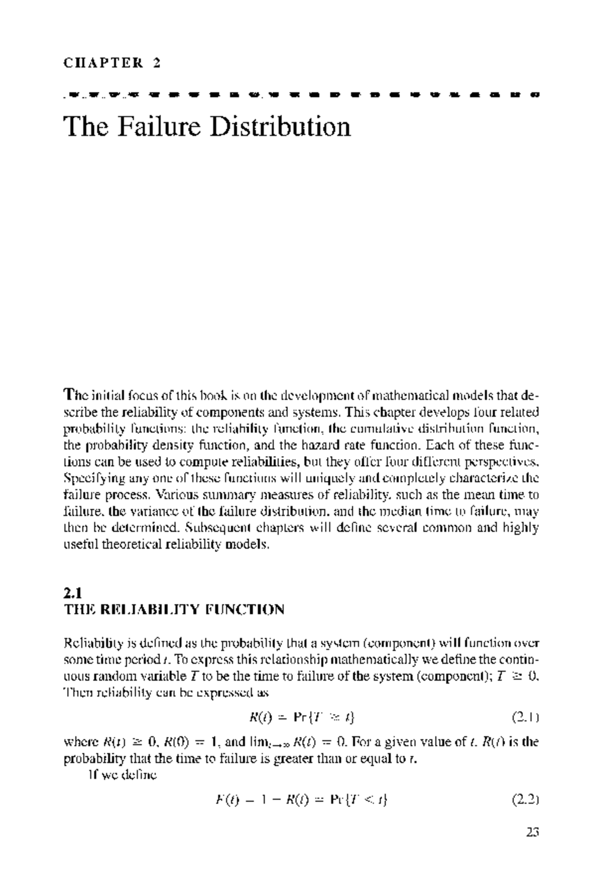 CHAPTER 2: Understanding the Failure Distribution in Reliability Models ...