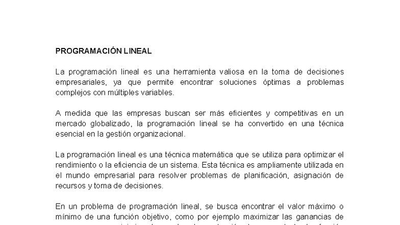 Programación Lineal: Optimización y Métodos - TRABAJO SOBRE ...