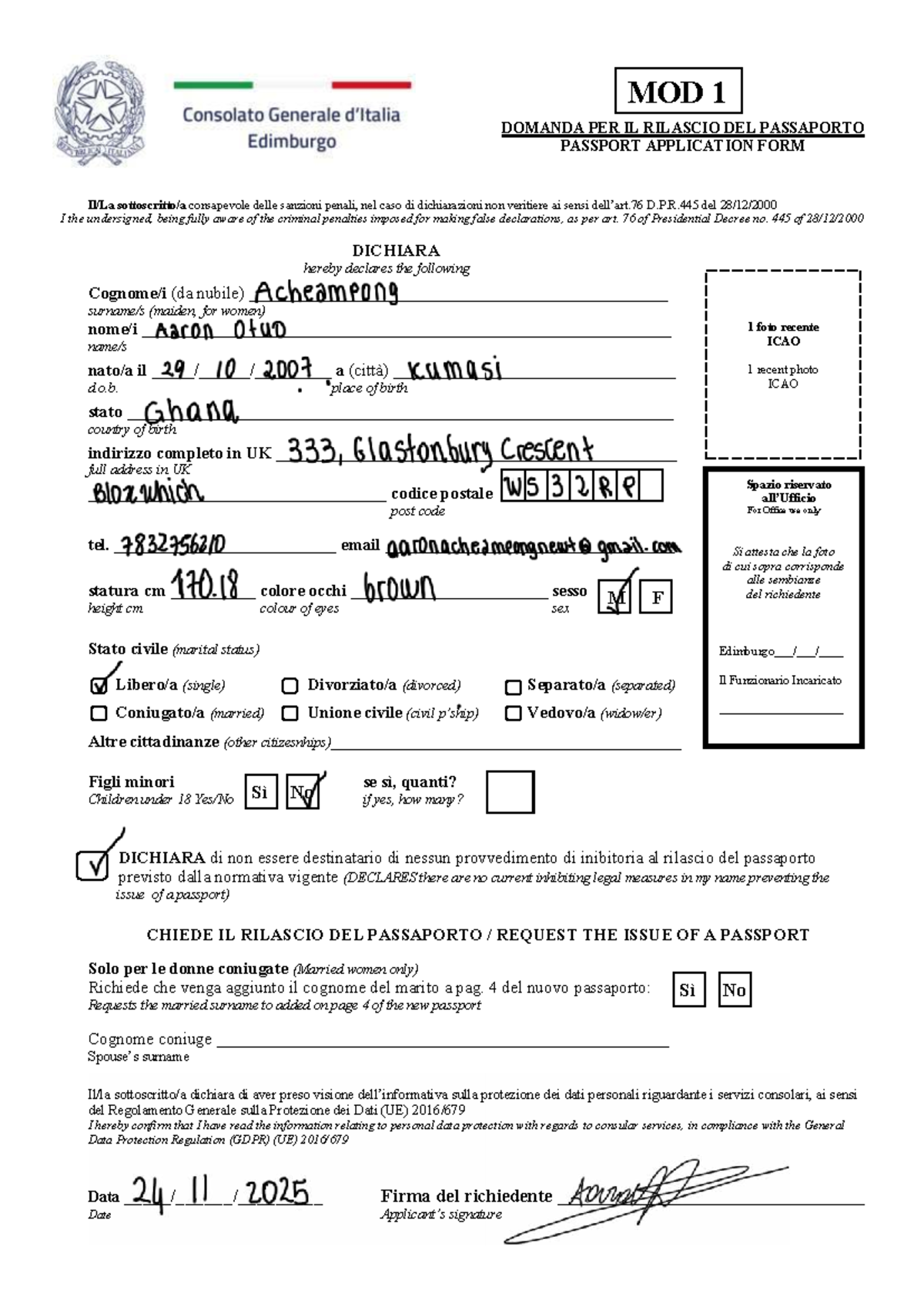 MOD 1 - Passport Application Form for Adults - Studocu