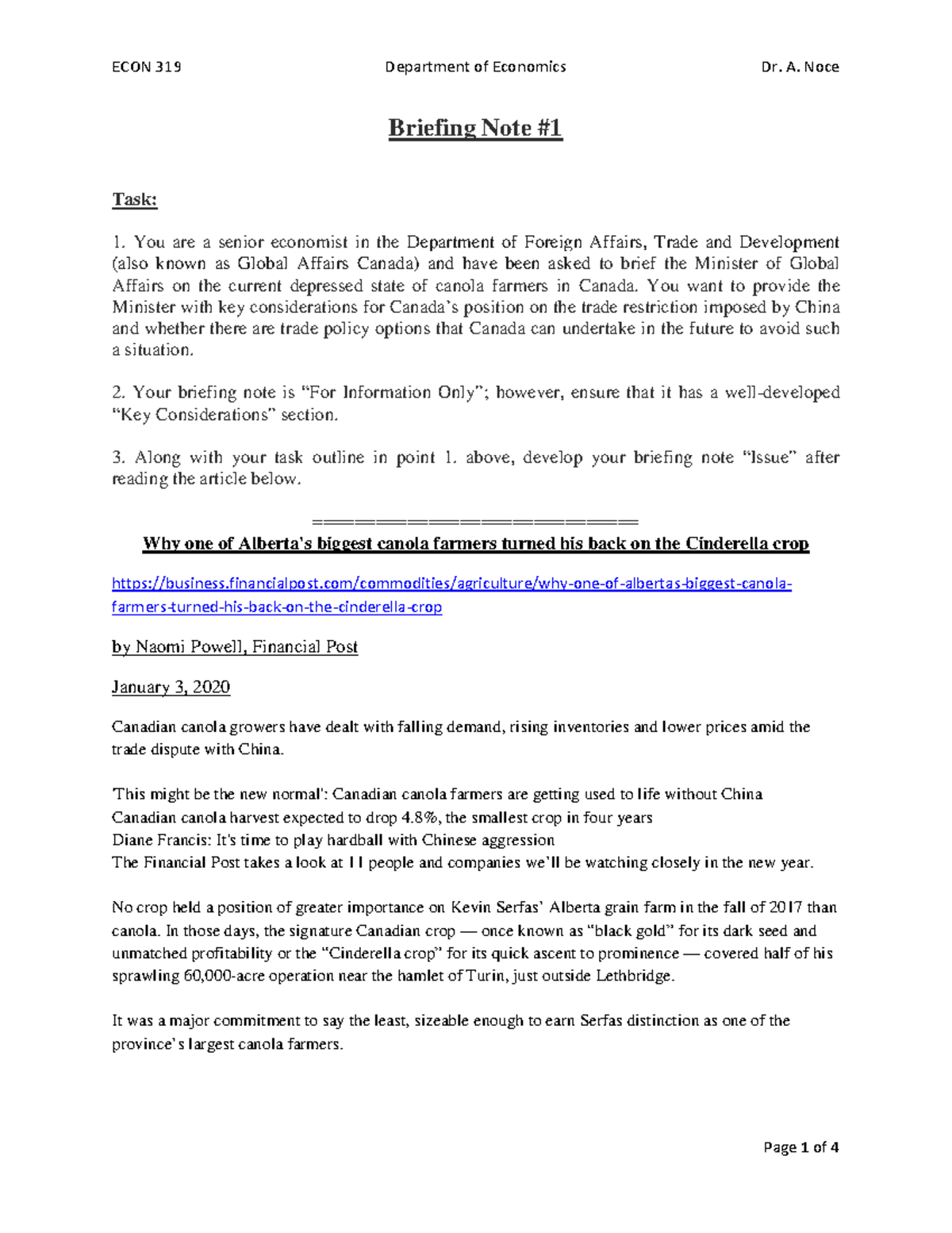 ECON 319 Briefing Note: Canola Farmers' Crisis & Trade Policy Options ...