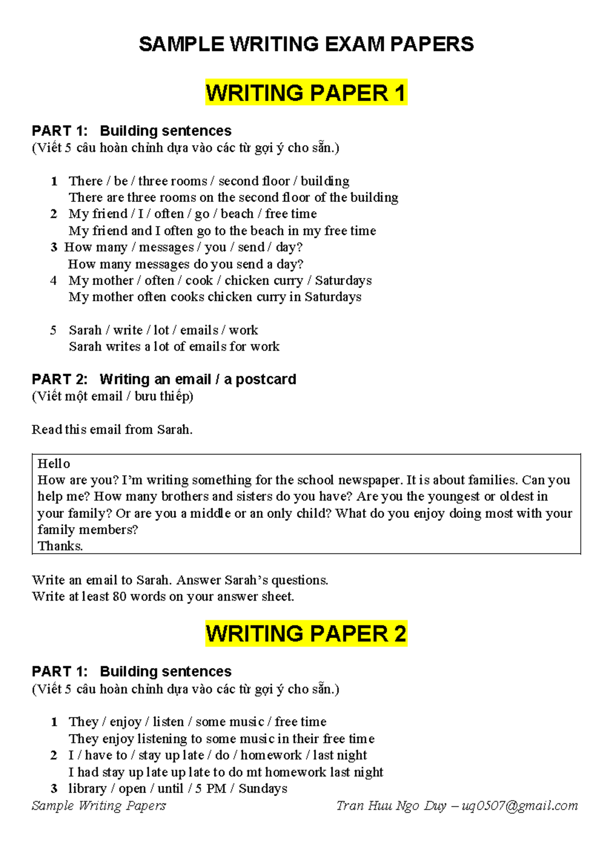 Sample Writing Exam Papers 2: Practice and Guidance - Studocu