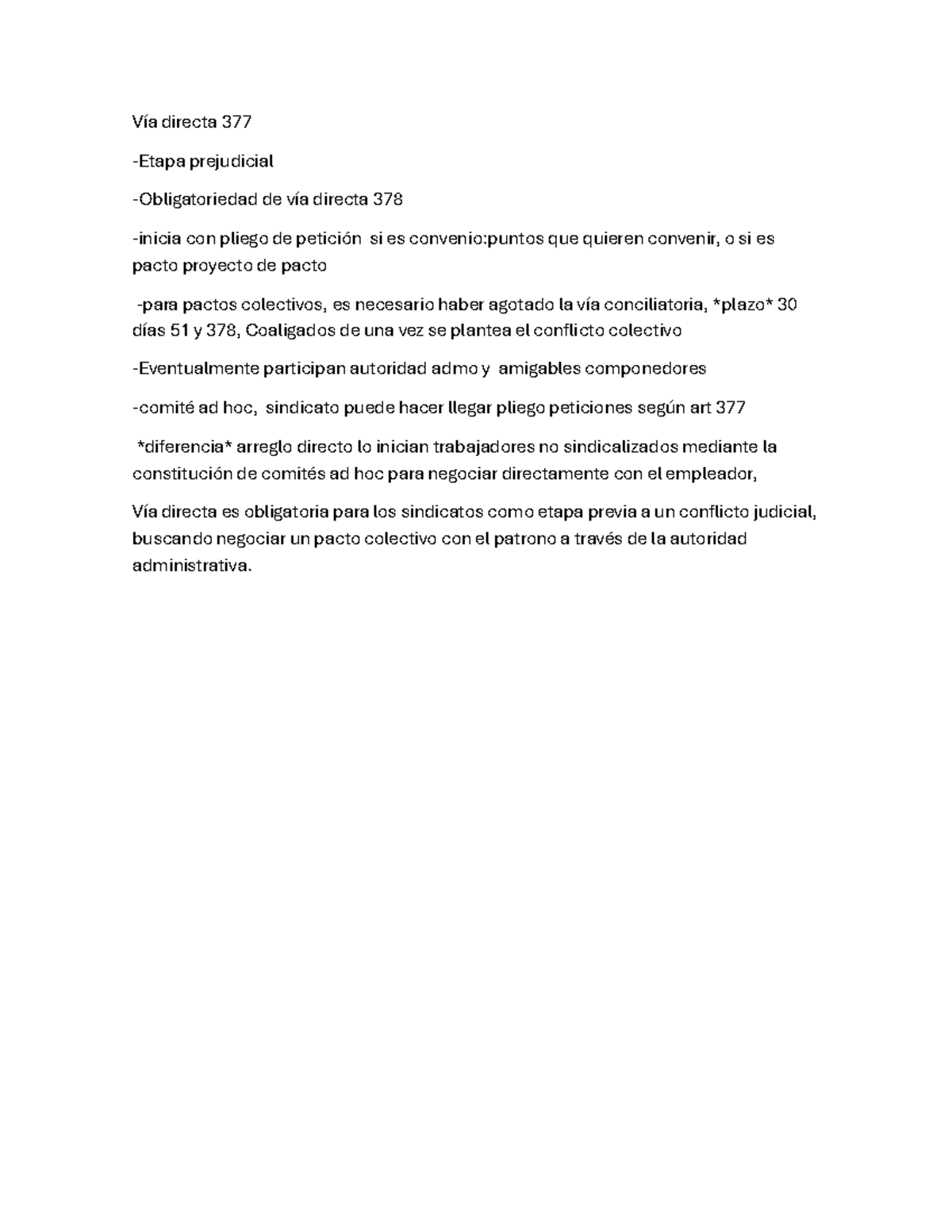 Vía Directa en Derecho Laboral: Proceso y Negociación Colectiva - Studocu