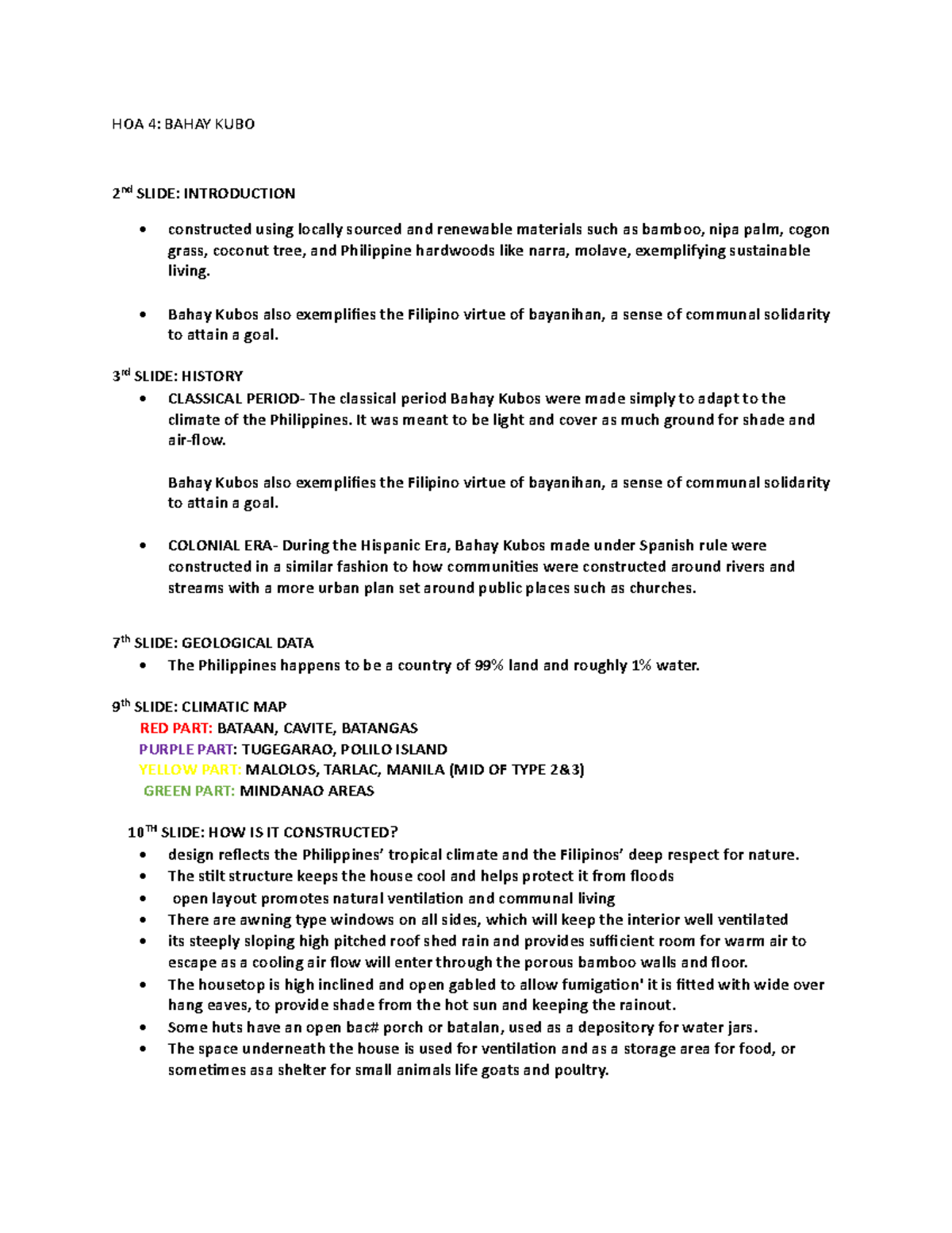 HOA 4 - Bahay Kubo Overview and Construction Notes - Studocu