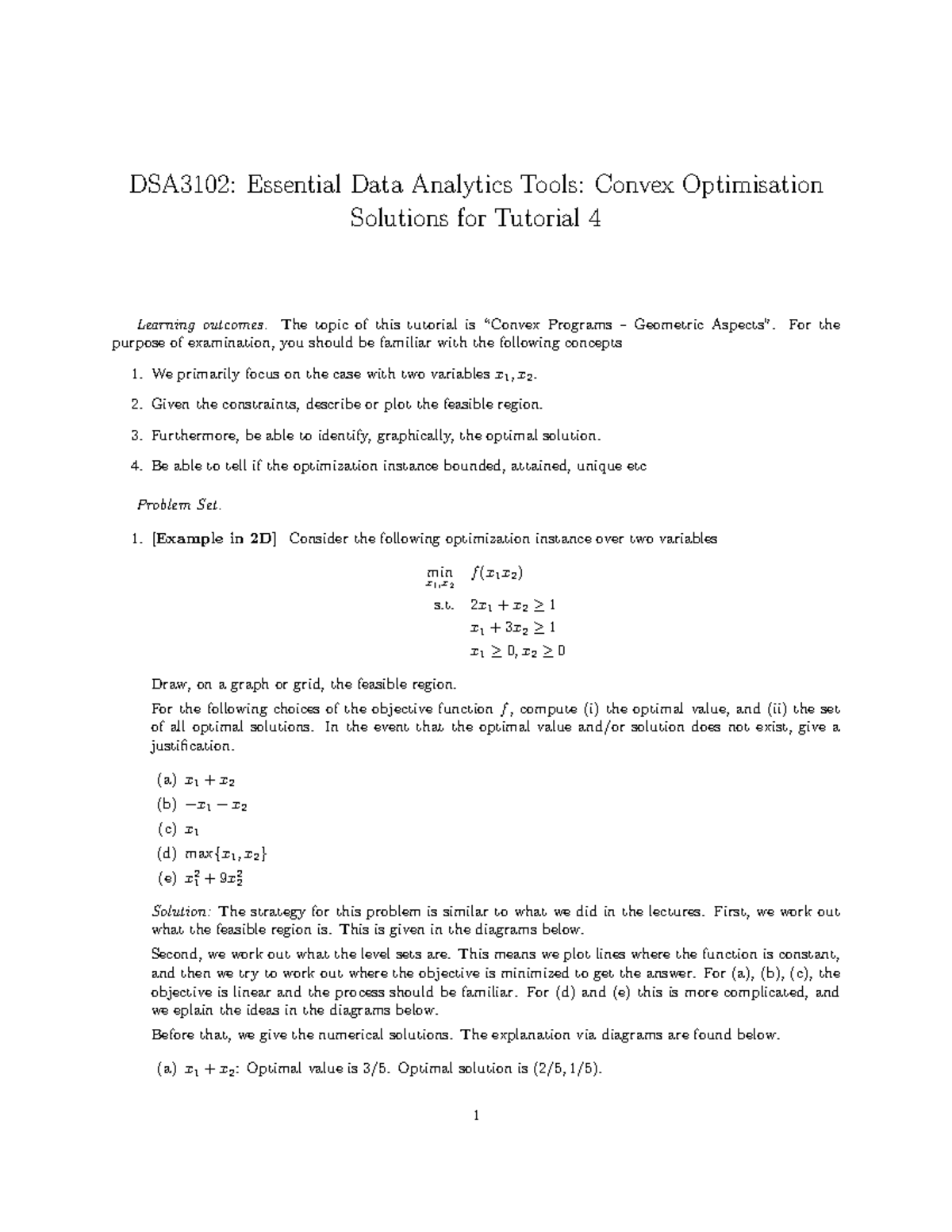 DSA3102: Tutorial 04 Solutions on Convex Optimisation Techniques - Studocu