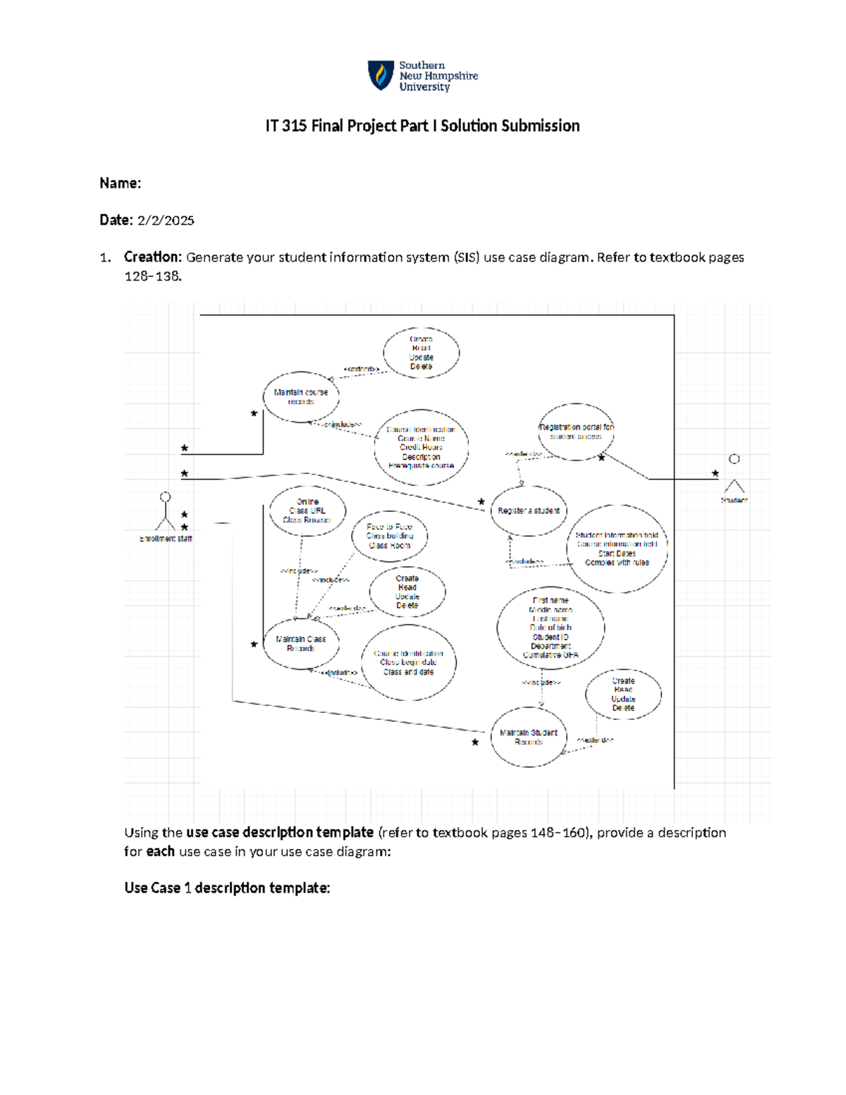 IT 315 Final Project Part I Use Case Diagram & Solutions - Studocu