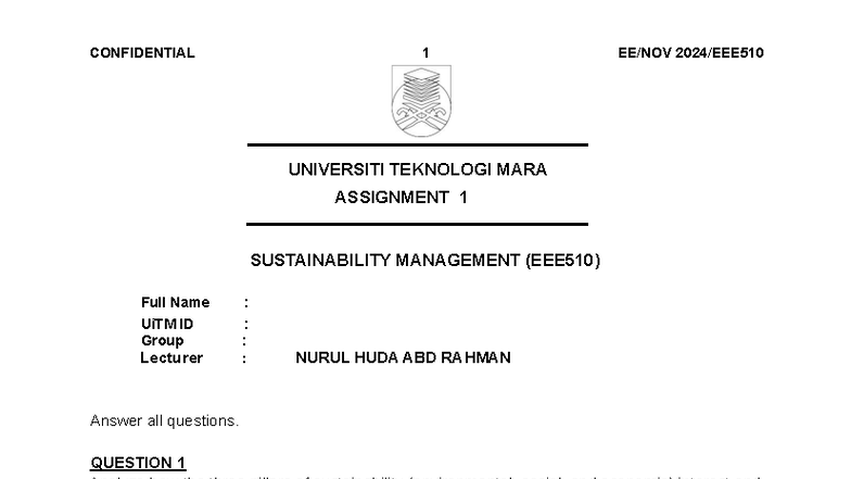 UiTM ASSIGNMENT 1: Sustainability Management Analysis - Studocu