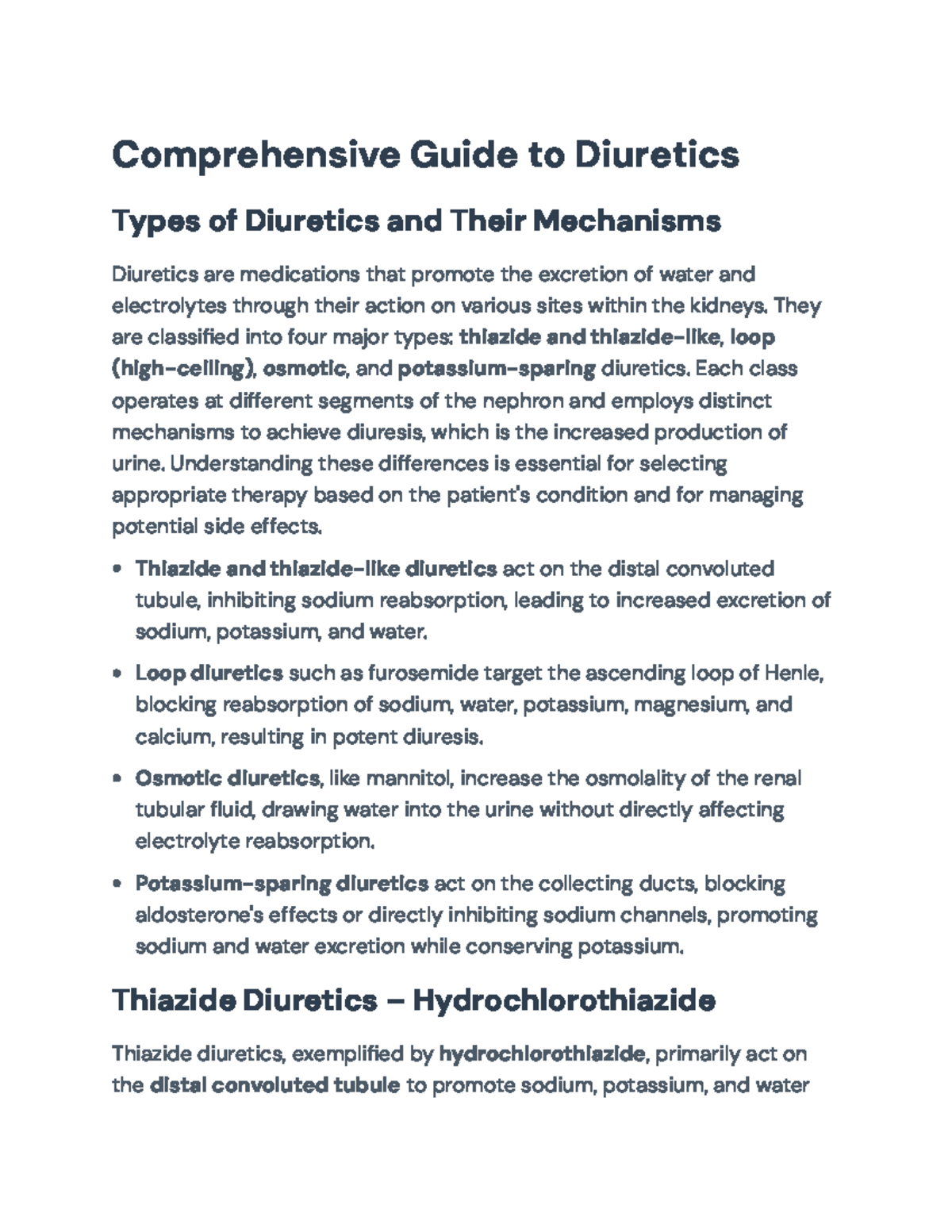 Comprehensive Guide to Diuretics: Types, Mechanisms, and Effects - Studocu