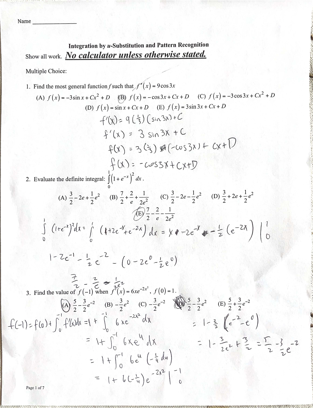Integration by u-Substitution and Pattern Recognition - MATH 1320 ...