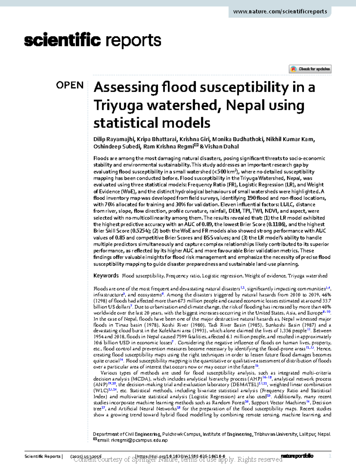 OPEN Final Exam: Assessing Flood Susceptibility in Triyuga Watershed ...