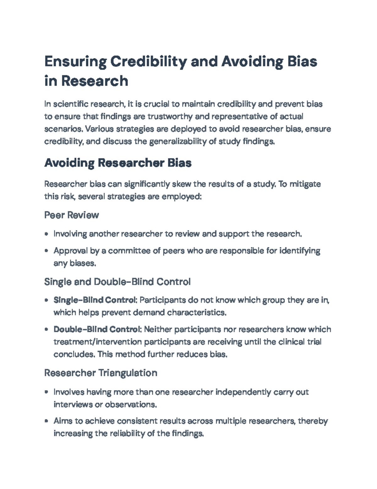 Maintaining Credibility and Avoiding Bias in Research Methods ...