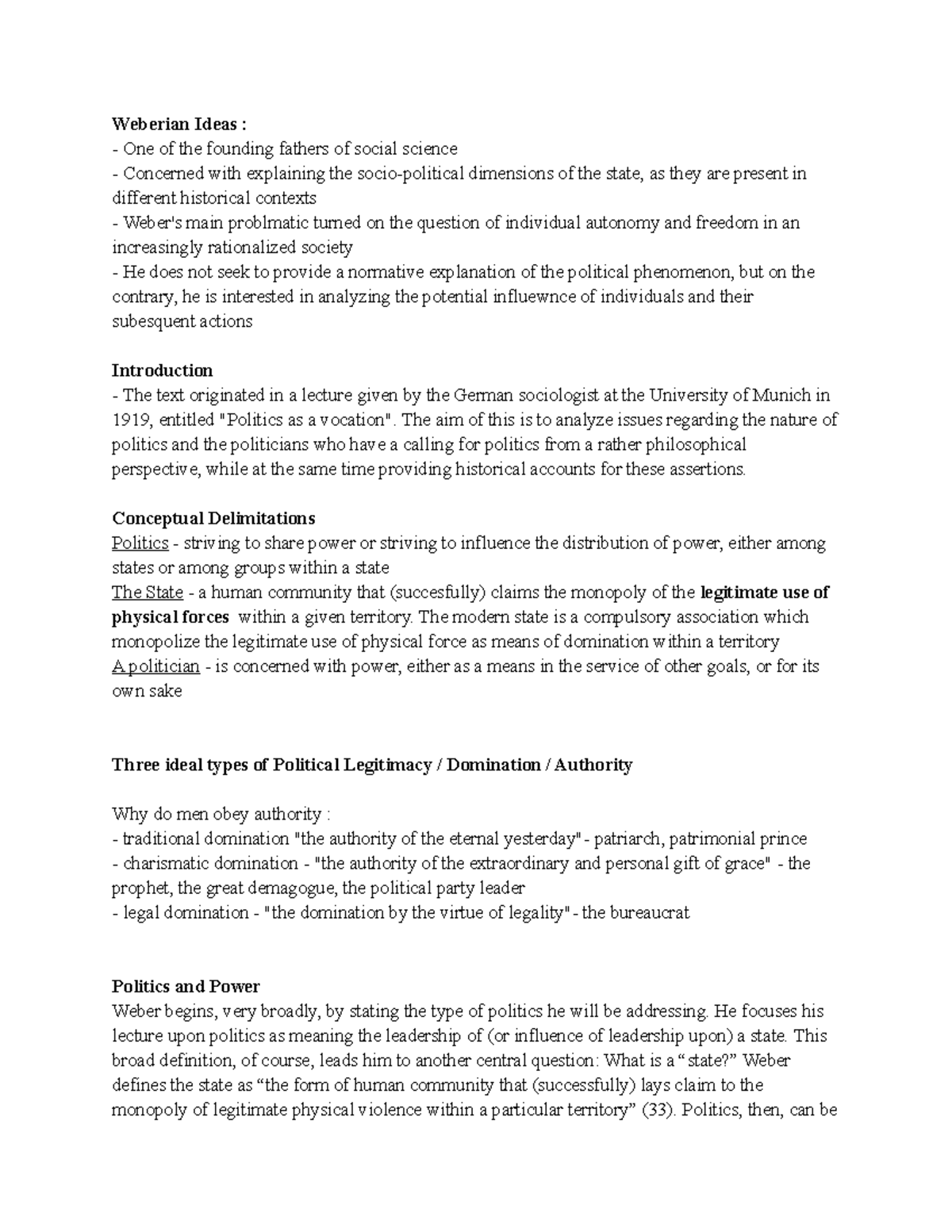 Politics as a vocation - Max Weber - Weberian Ideas : One of the ...