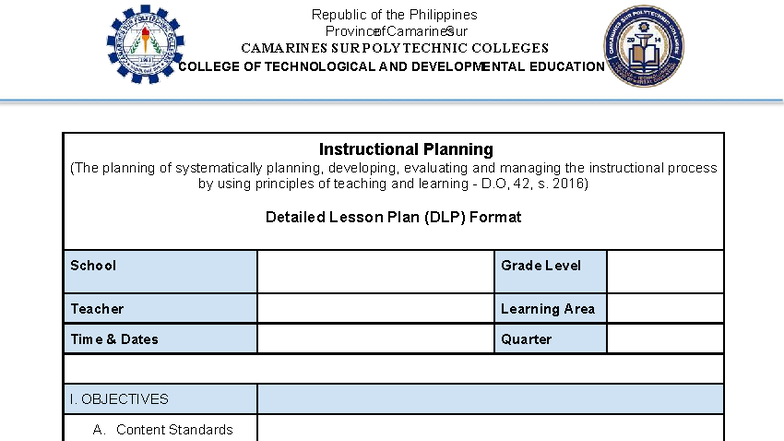 DLP Format for Instructional Planning - Camarines Sur Polytechnic ...