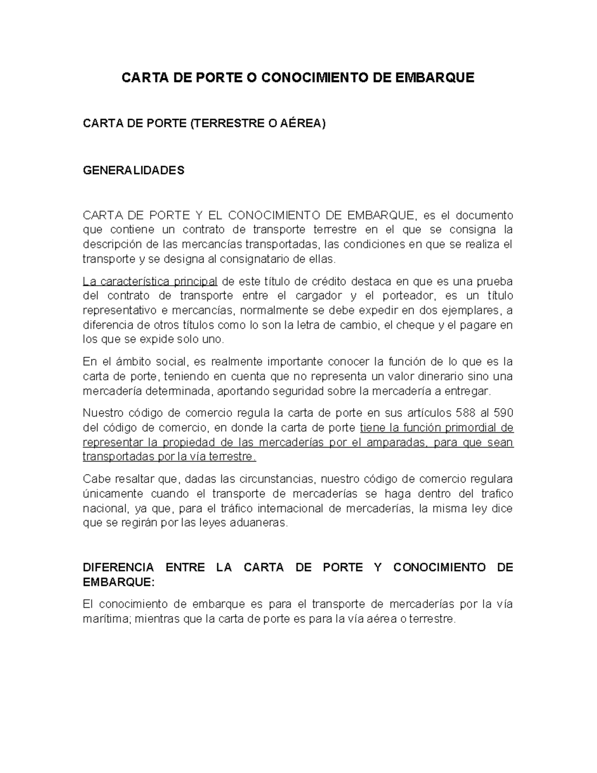 CARTA DE PORTE Y CONOCIMIENTO DE EMBARQUE: ASPECTOS CLAVE Y DIFERENCIAS ...