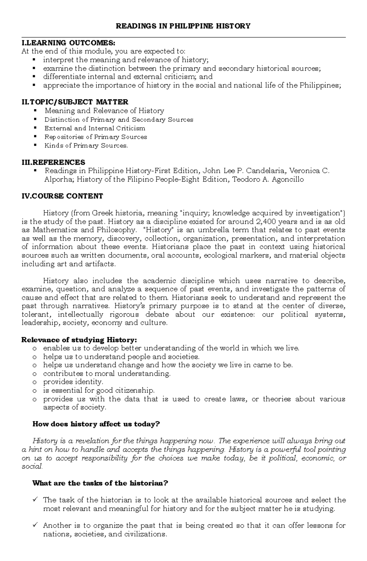 PHIL 101 Meaning and Relevance of History in Philippine Context - Studocu