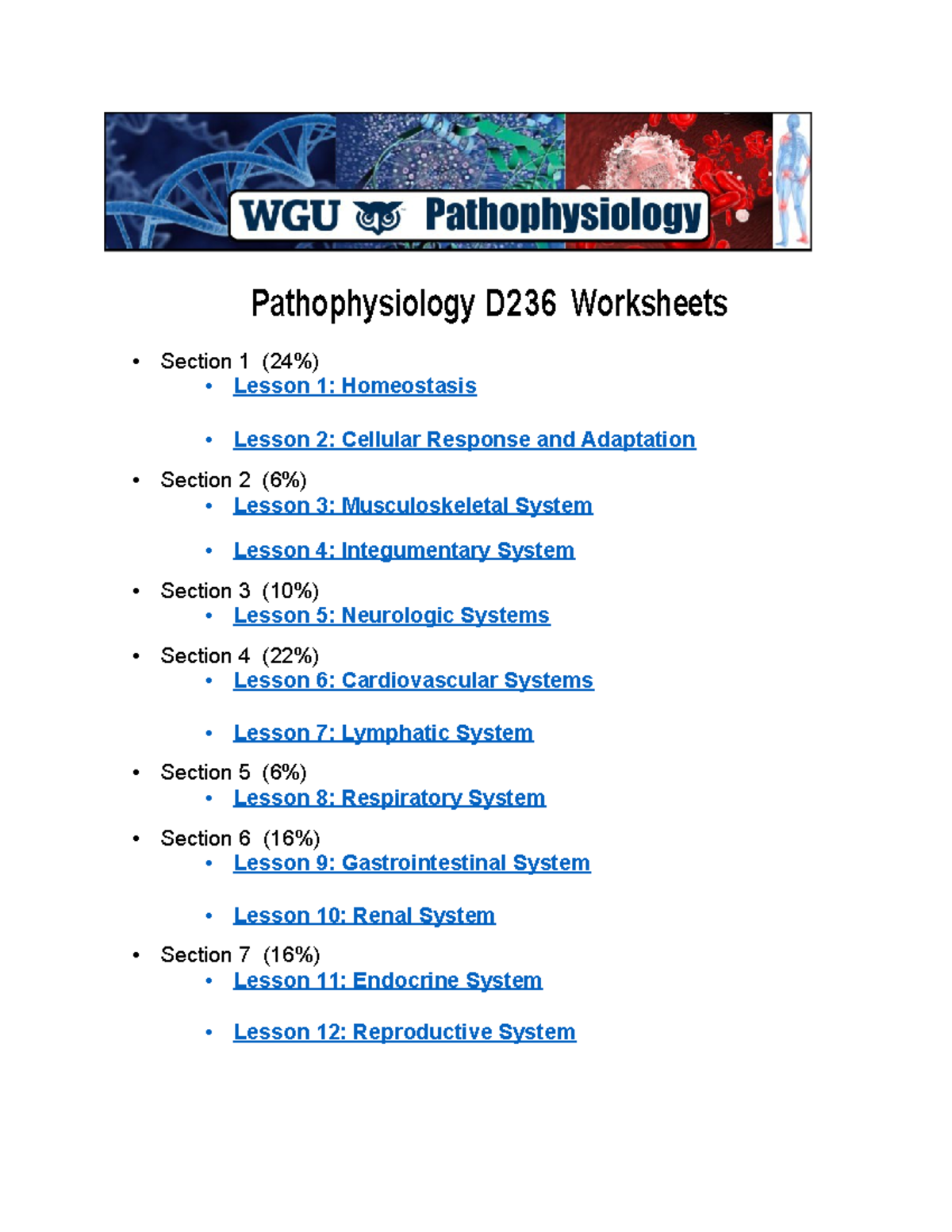 D236 Pathophysiology: Homeostasis & Fluid Balance Worksheets - Studocu