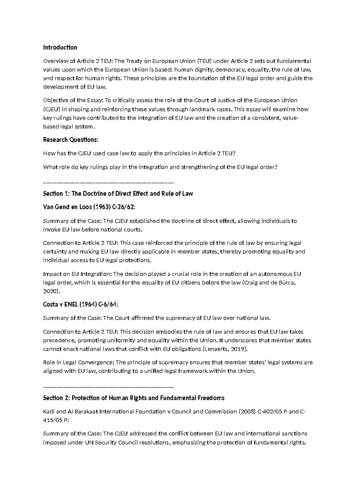 EU Law: Mini Notes on Article 2 TEU and CJEU Influence - Studocu