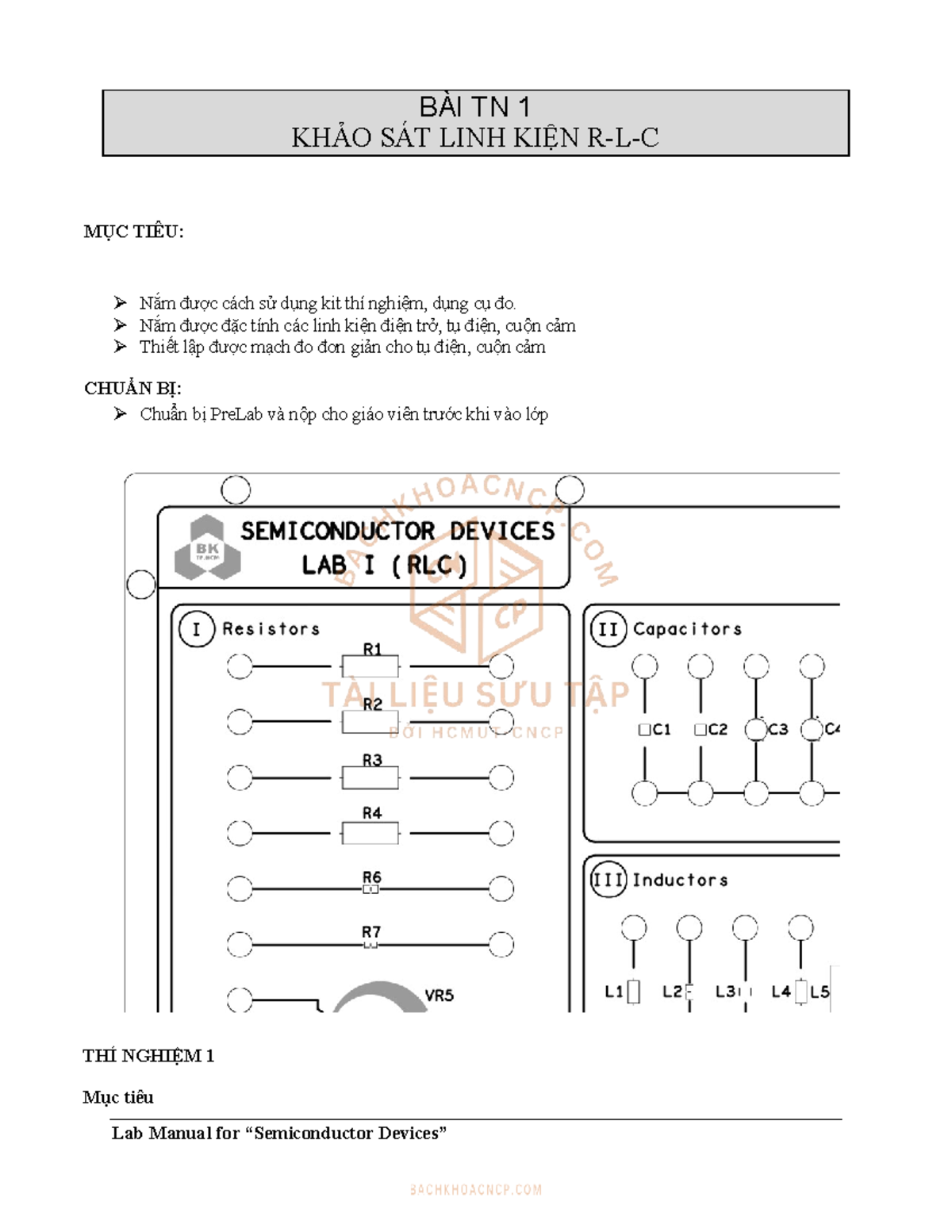 Lab Manual for TN1: Khảo Sát Linh Kiện và Thí Nghiệm Điện Tử - Studocu