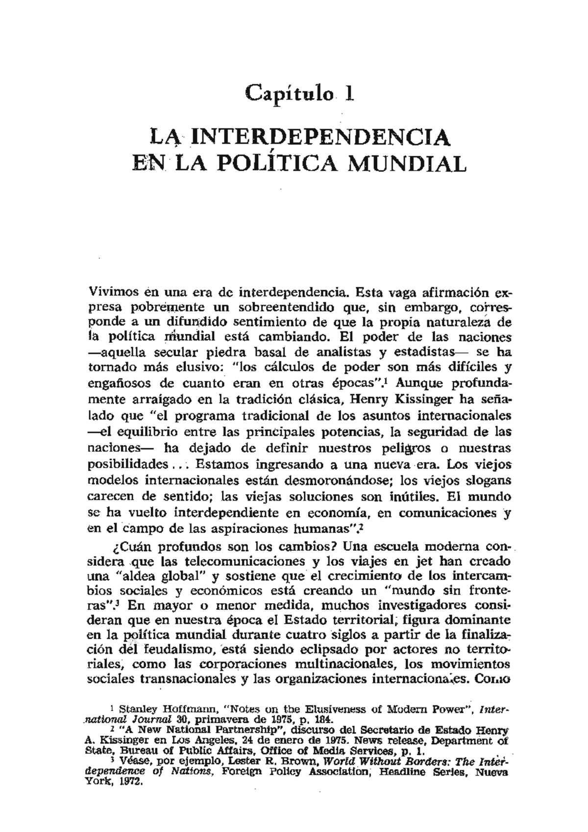 Capítulo 1: La Interdependencia en la Política Mundial (LRD 101) - Studocu