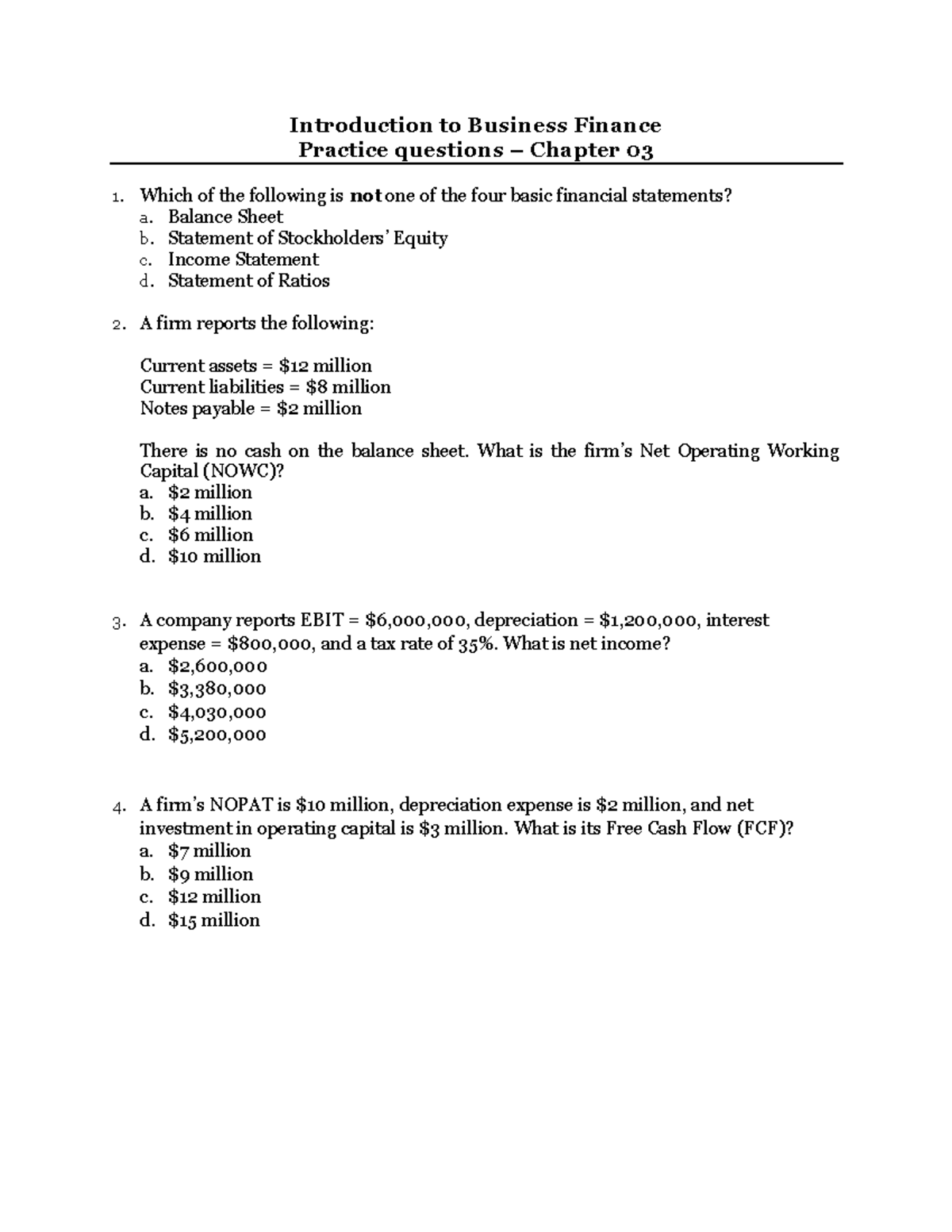 Business Finance Practice Questions - Chapter 03 - Studocu