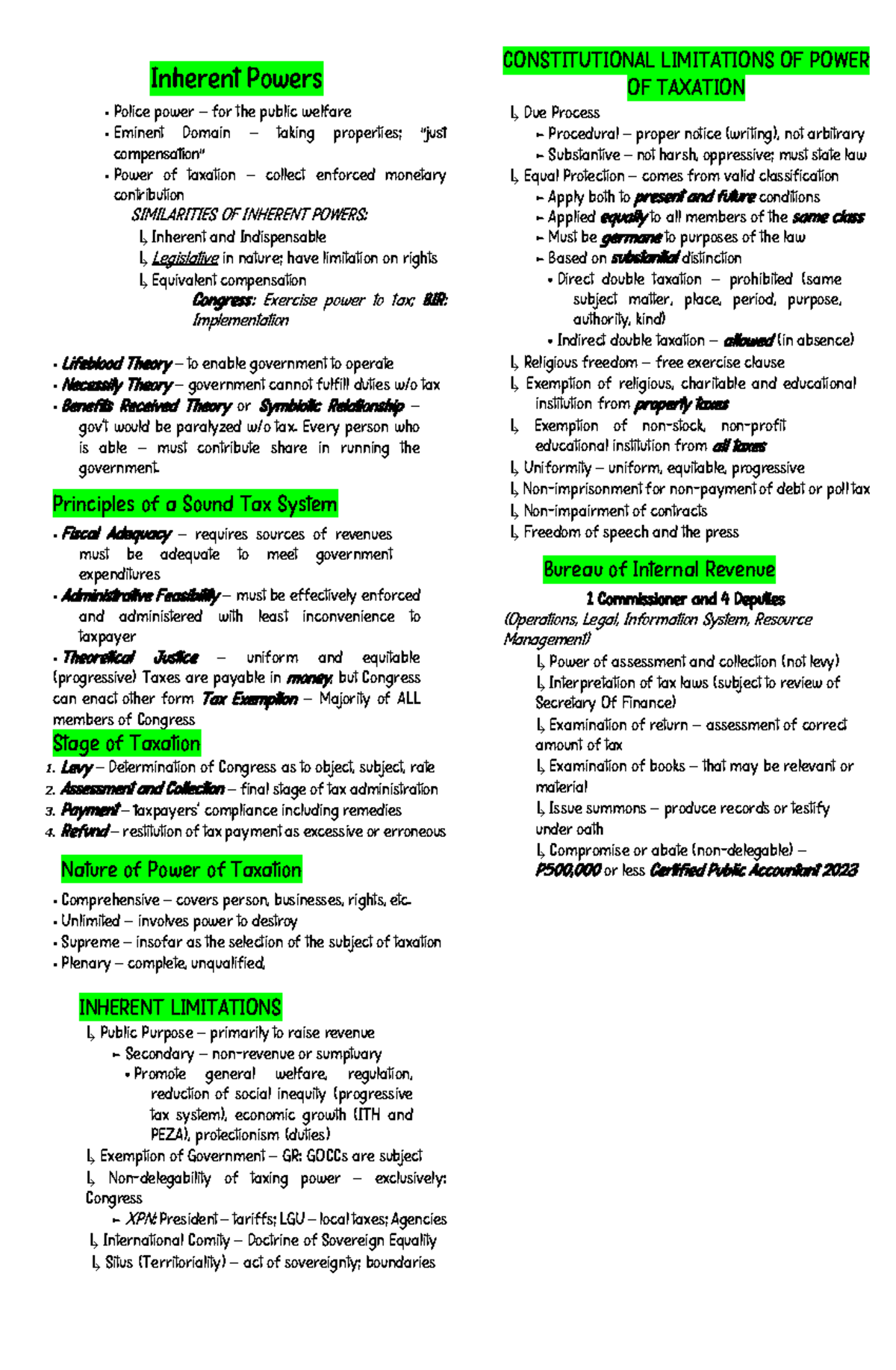 Taxation Summary Notes (Course Code: TAX101) - Studocu