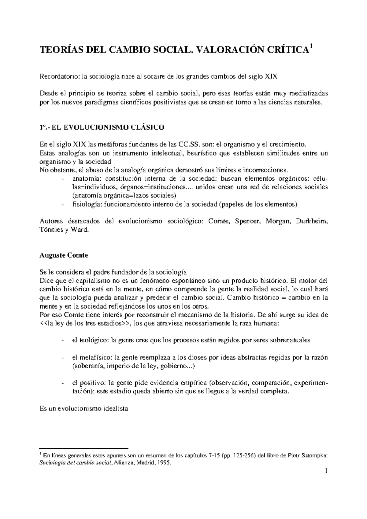 TEORÍAS DEL CAMBIO SOCIAL: VALORACIÓN CRÍTICA Y EVOLUCIONISMO - Studocu