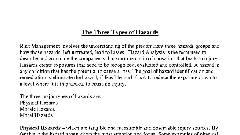 Understanding the Three Types of Hazards in Risk Management - Studocu