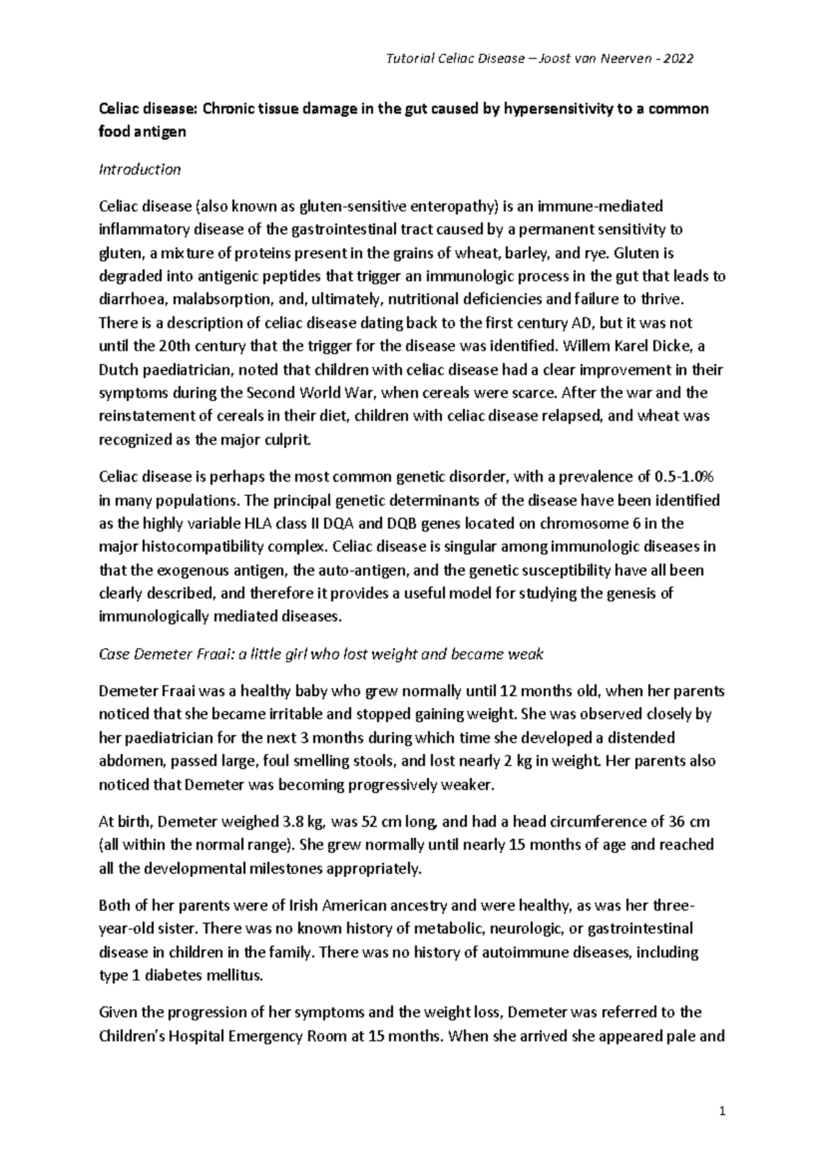 Celiac Disease Tutorial: Key Questions and Case Study Analysis 2022 ...