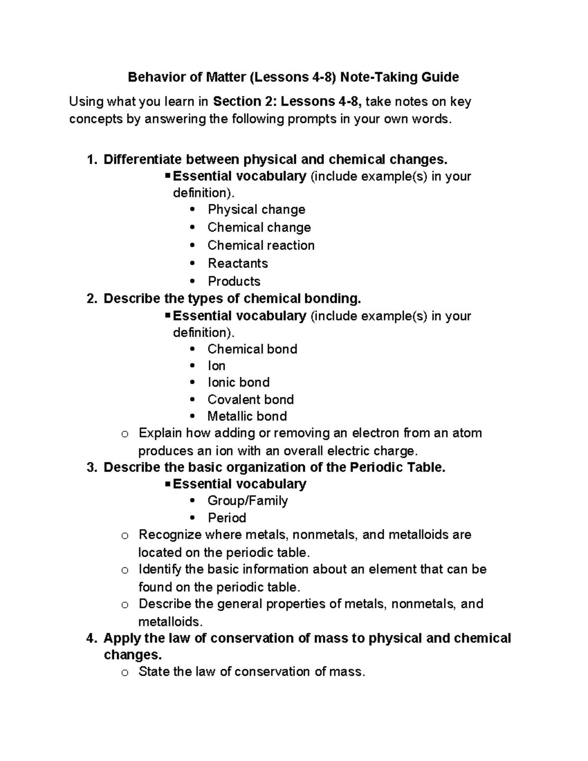 Section 2: Structure of Matter (Lessons 1-3) Study Guide - Studocu