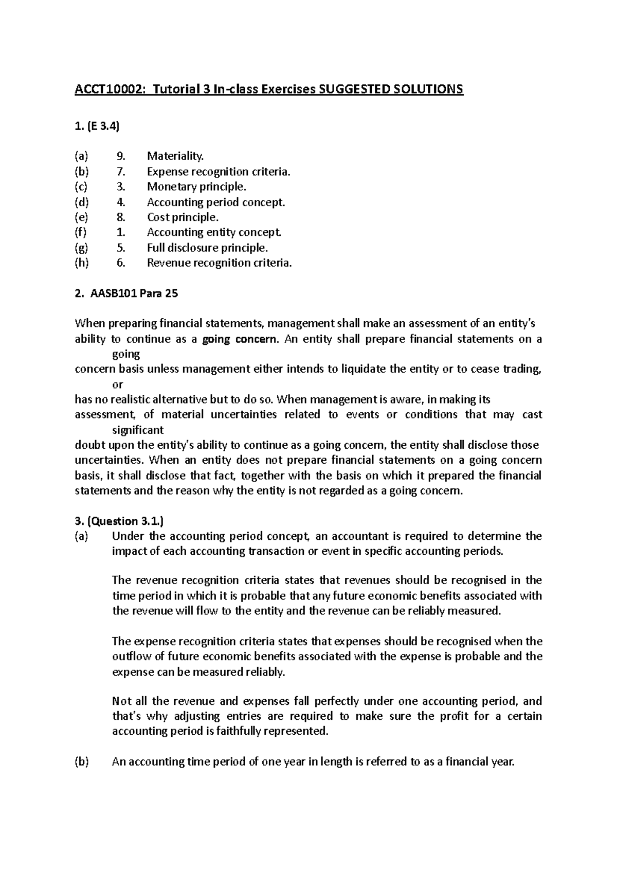ACCT10002 Tutorial 3 In-class Exercises Solutions - ACCT10002: Tutorial ...