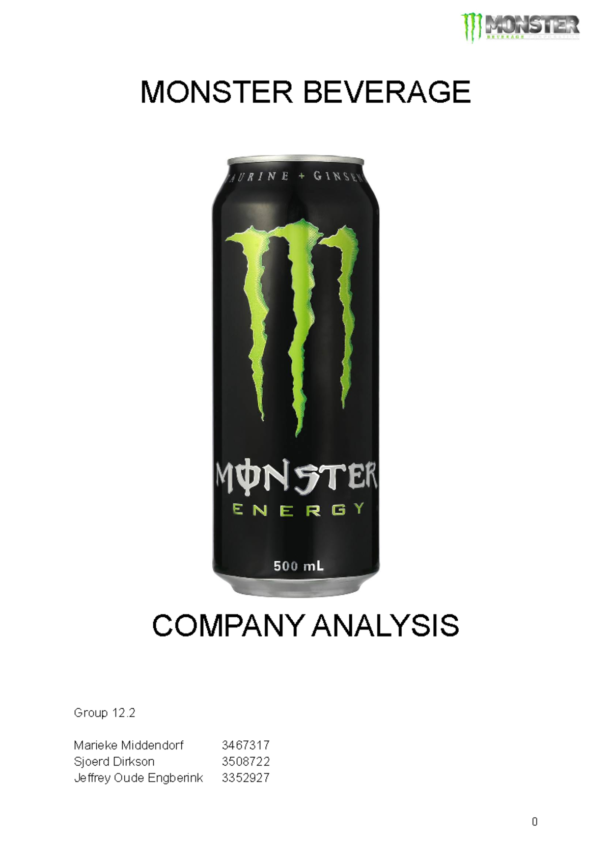 Monster Beverage Company Analysis and Market Strategy - Group 12 Report ...