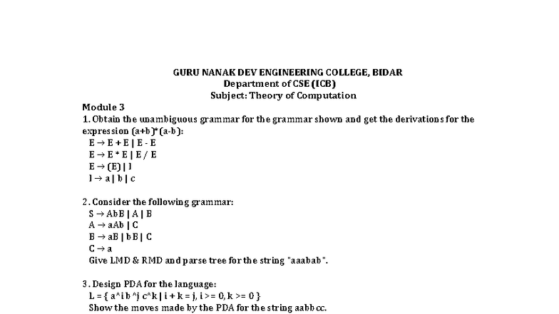 TOC ICB Module 3 & 4: Important Questions and Solutions - Studocu
