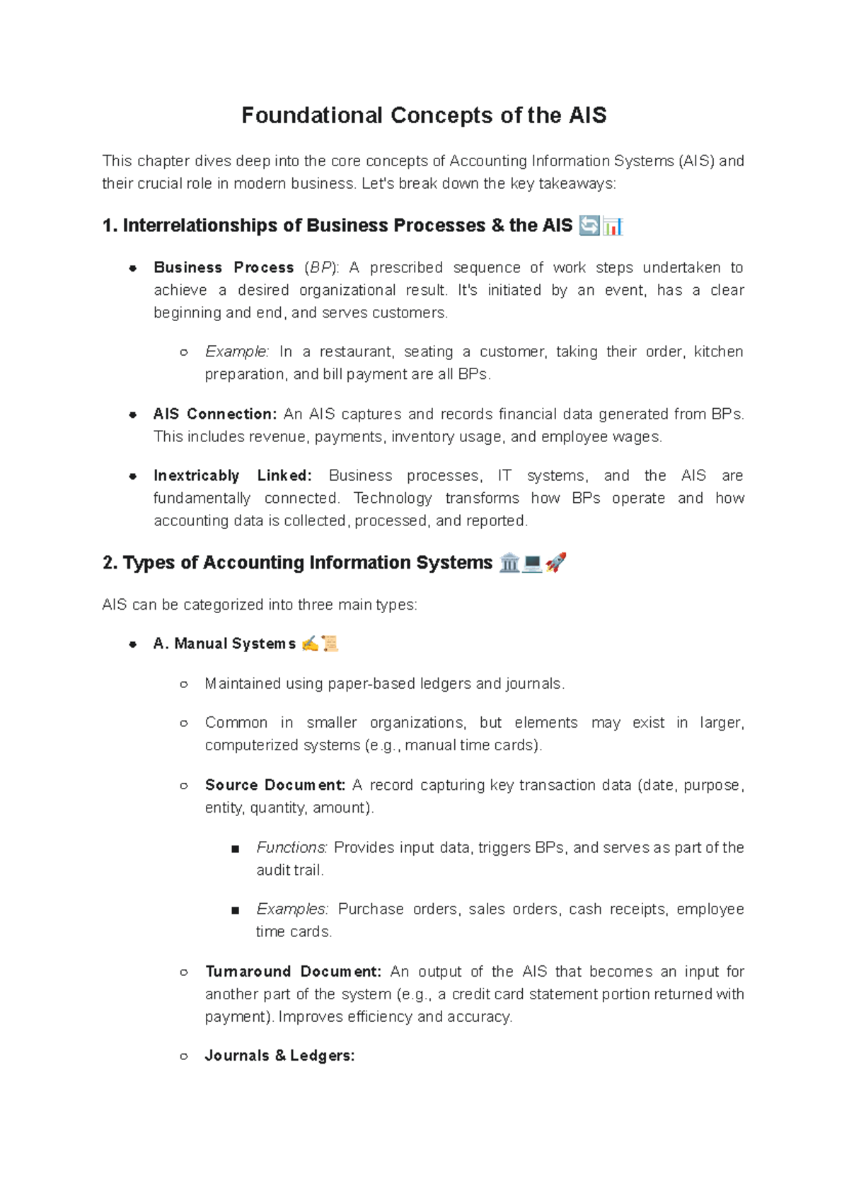 AIS Midterm Review: Foundational Concepts of Accounting Info Systems ...